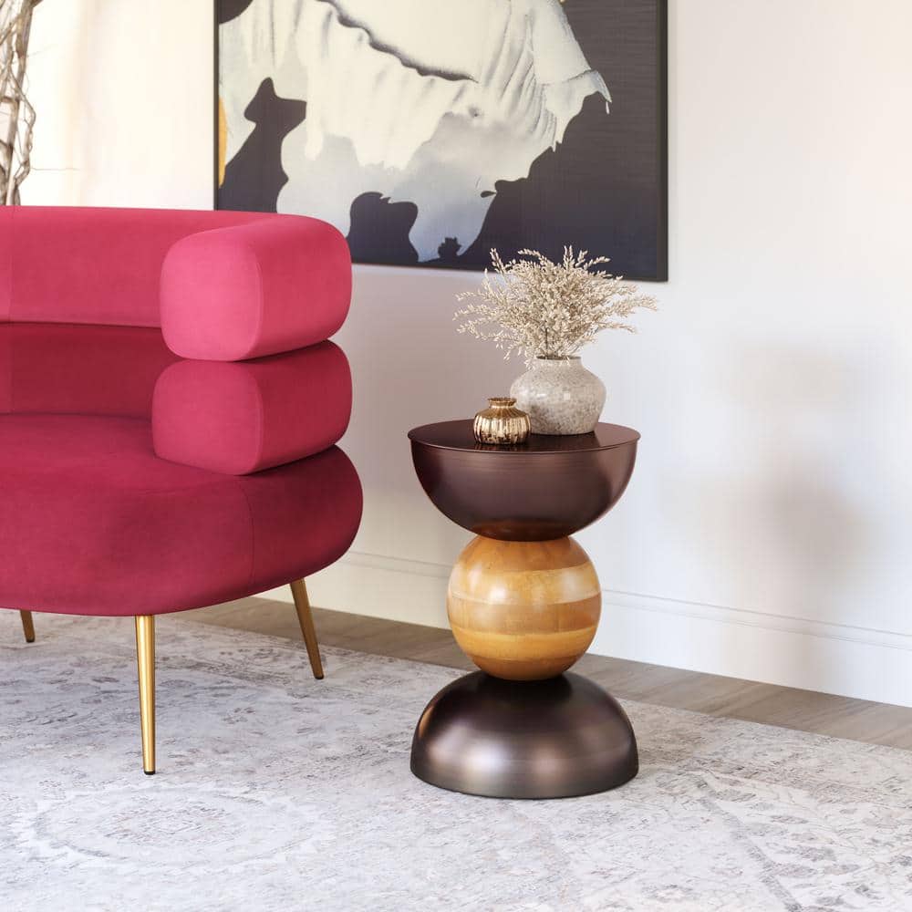 ZUO Tripoli 14.0 in. W Bronze Metal Top 20.3 in. H Round Iron End Table 109777 - The Home Depot