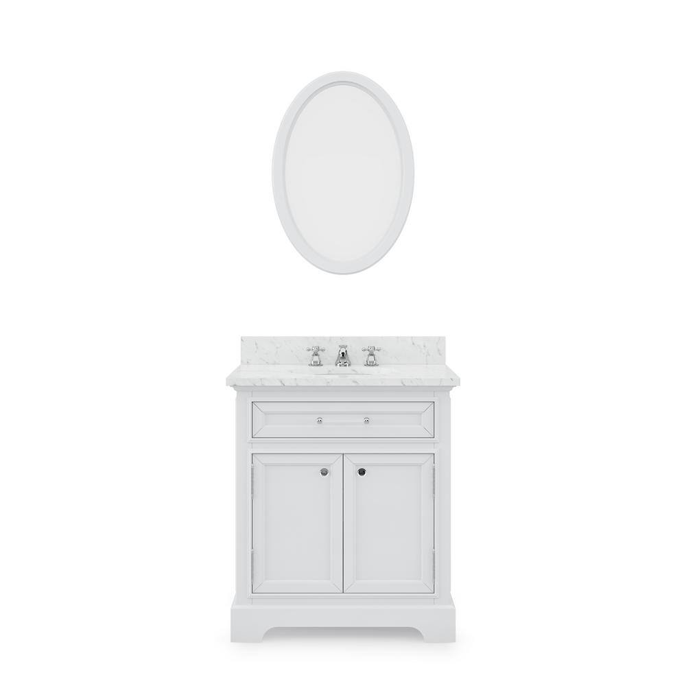 Water Creation 30 in. W x 22 in. D Vanity in White with Marble Vanity ...