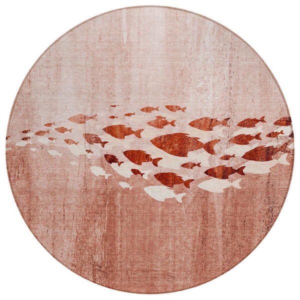 HomeRoots Terra Cotta, Copper, Ivory 8 ft. Round Woven Geometric ...