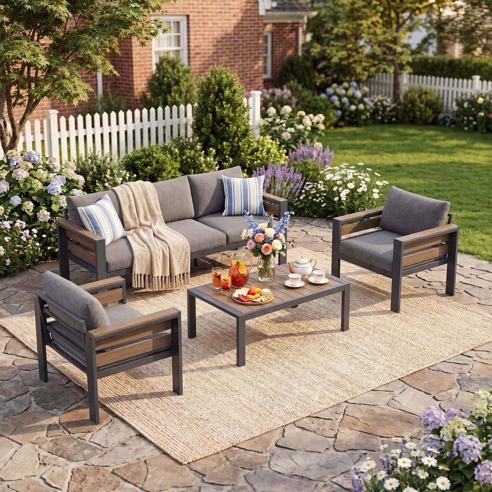 ABORON 4-Piece Aluminum Patio Furniture Set Modular Patio Conversation ...