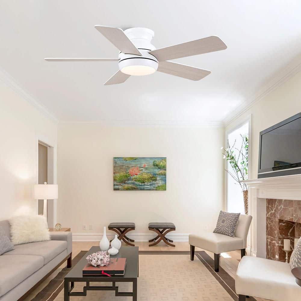 42 in. Indoor White Flush Mount Standard Ceiling Fan with Integrated ...