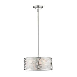 DSI LIGHTING Ali 3-Light Brushed Nickel Pendant with White Fabric Shade ...