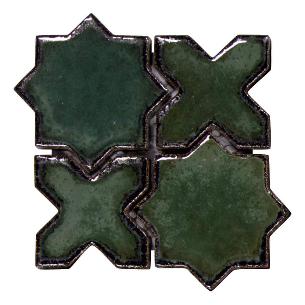 sunwings Star and Cross Green 6 in. x 6 in. Glossy Terracotta Look ...