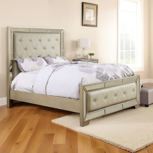 Benjara Transitional Gold Wood Frame King Size Panel Bed with Mirror ...