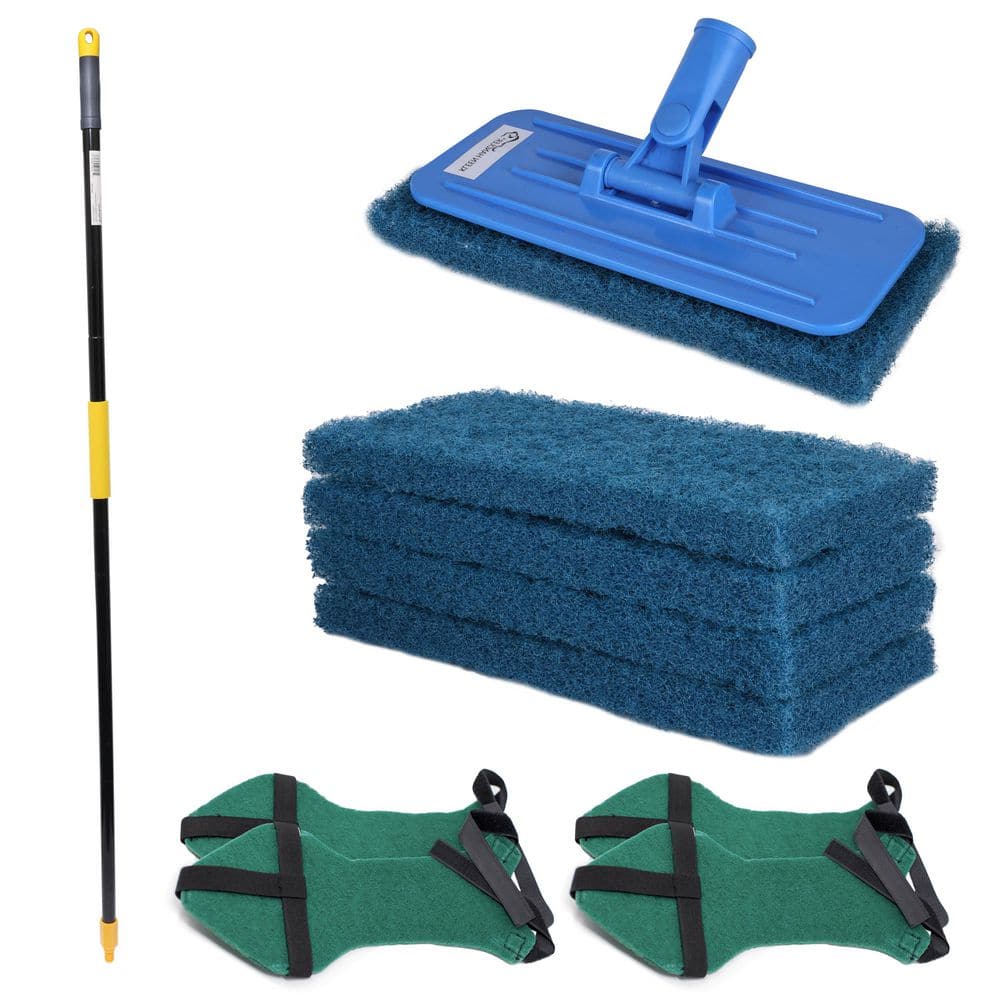 BISON LIFE 61 in. Extendable Handle Medium Duty Floor Scrub Pad ...