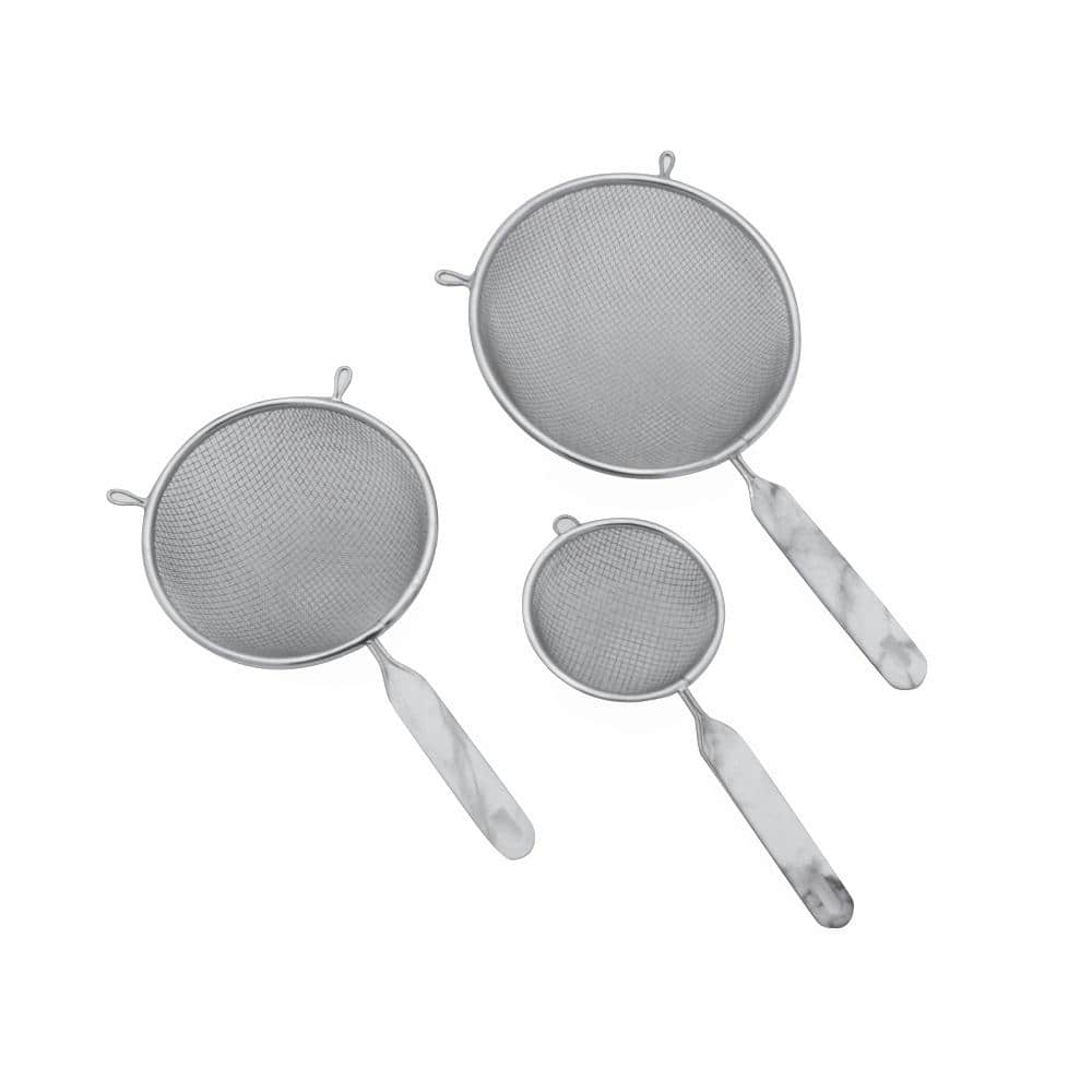 ExcelSteel 4 in. 5.5 in. 7 in. S/S Strainer Set with Marble Design Set ...