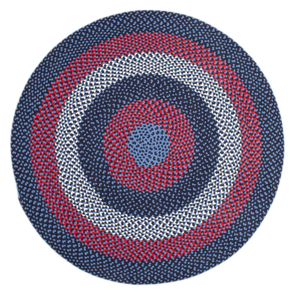 Super Area Rugs Plymouth Blue Round 4 ft. Geometric Farmhouse Area Rug ...