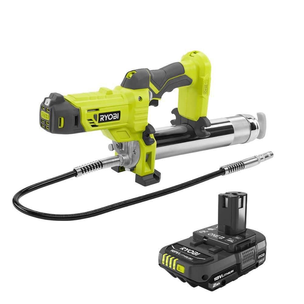 RYOBI ONE+ 18V Cordless Grease Gun with ONE+ 18V 2.0 Ah Lithium-Ion ...