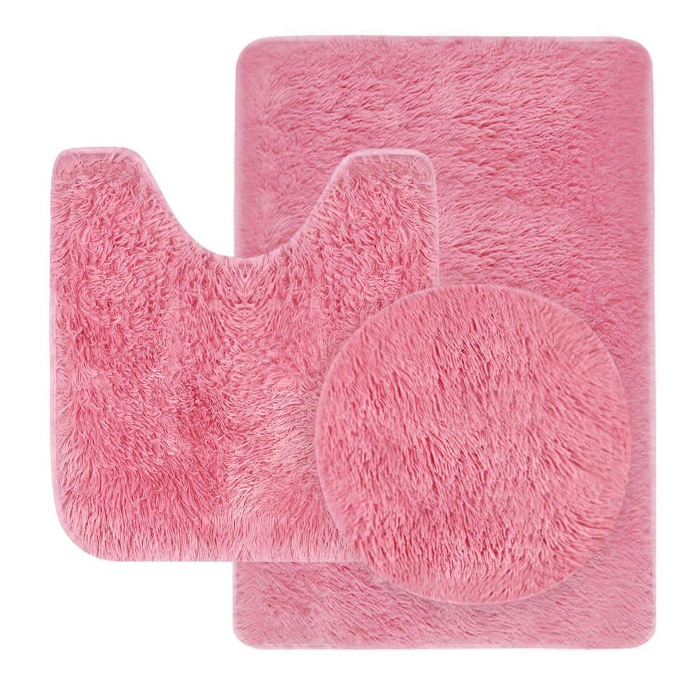 ilemong Pink 3 Piece Bathroom Rugs Sets Toilet Cover Non Slip Absorbent ...