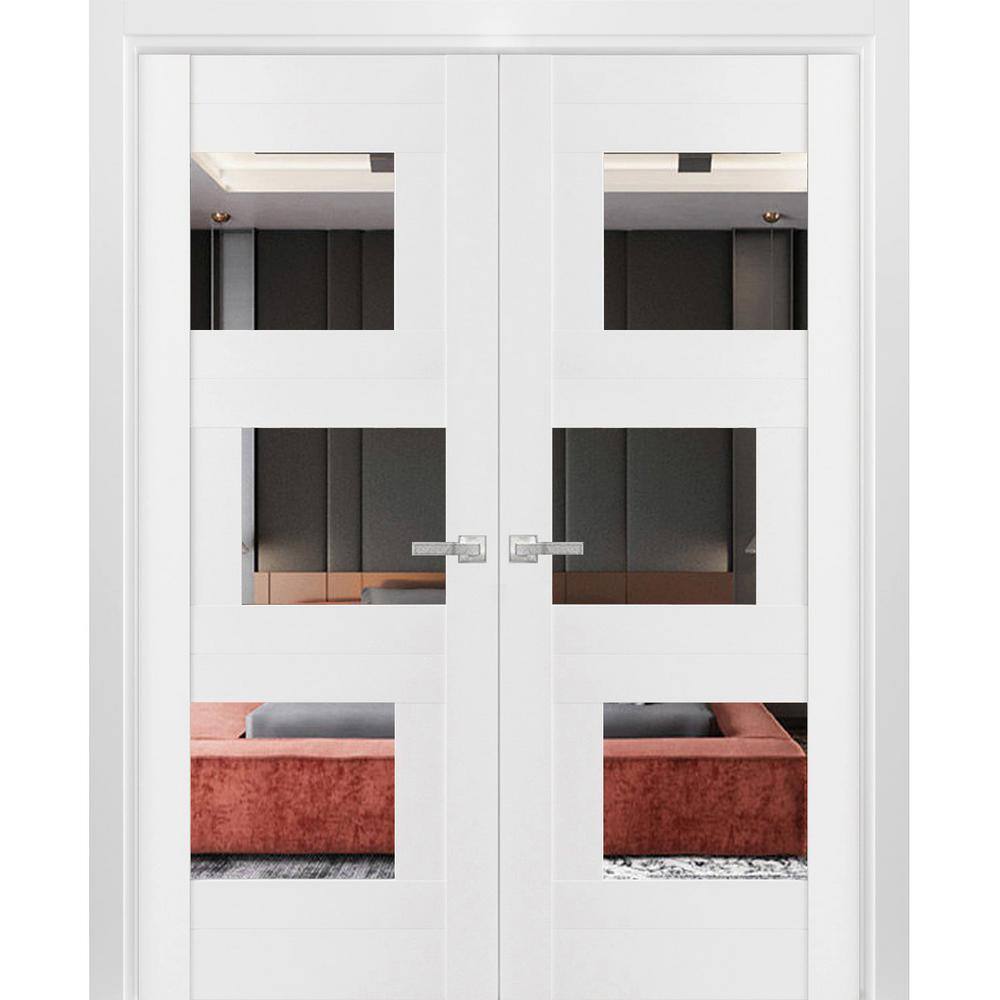 VDOMDOORS 36 in. x 96 in. 2 Panel White Finished Solid MDF Sliding Door ...