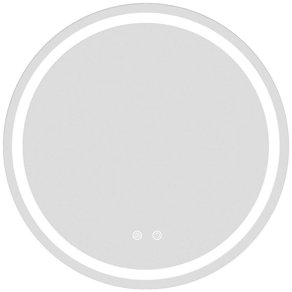 WallBeyond 28 in. W x 28 in. H Round Frameless LED Mirror with Light HD ...