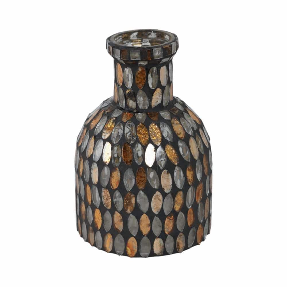 Liv & Skye 6 in. Bronze Glass Round Mosaic Detailed Decorative Vase ...