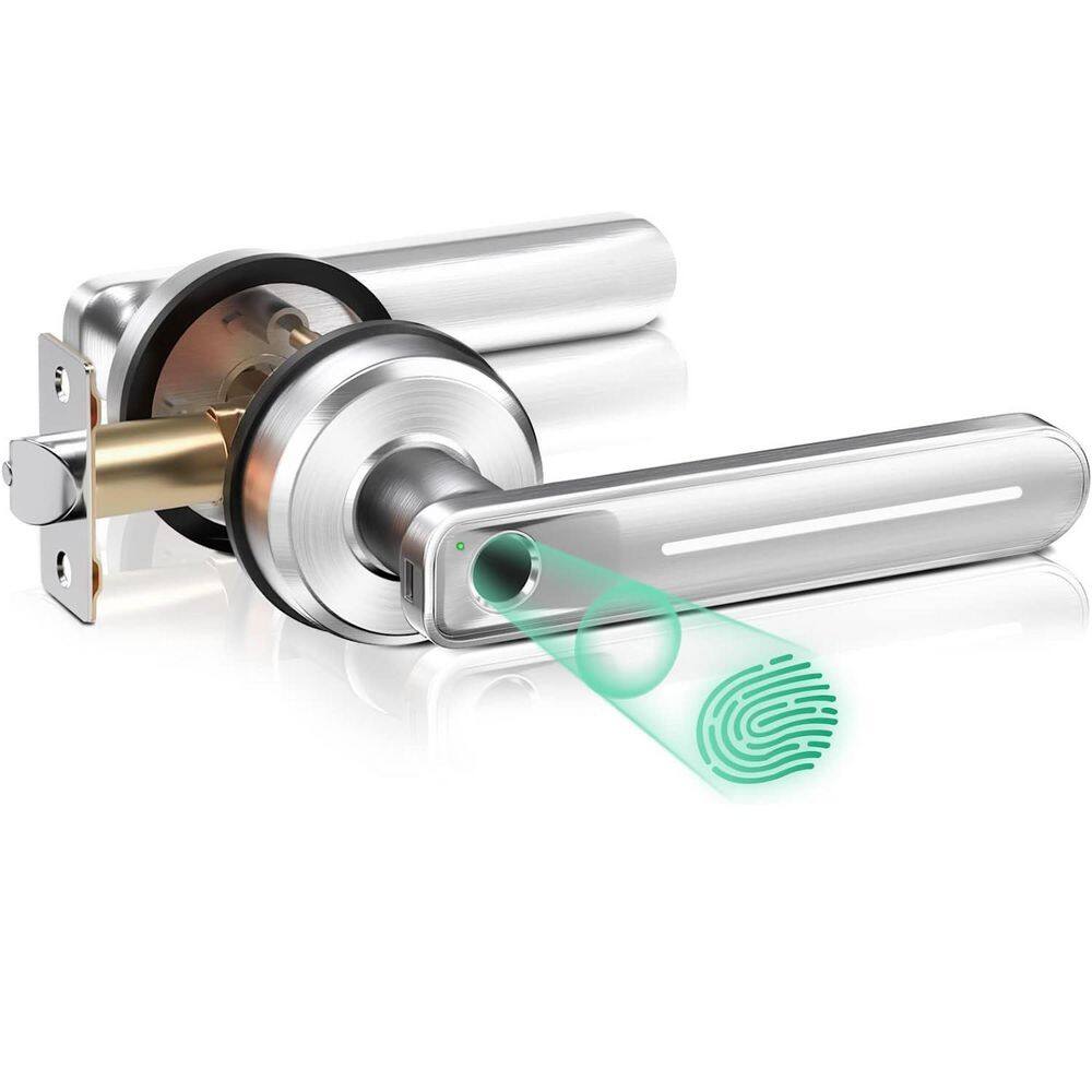 GEEKTALE Aluminum Silver Smart Keyless Entry DoorLever with Fingerprint ...