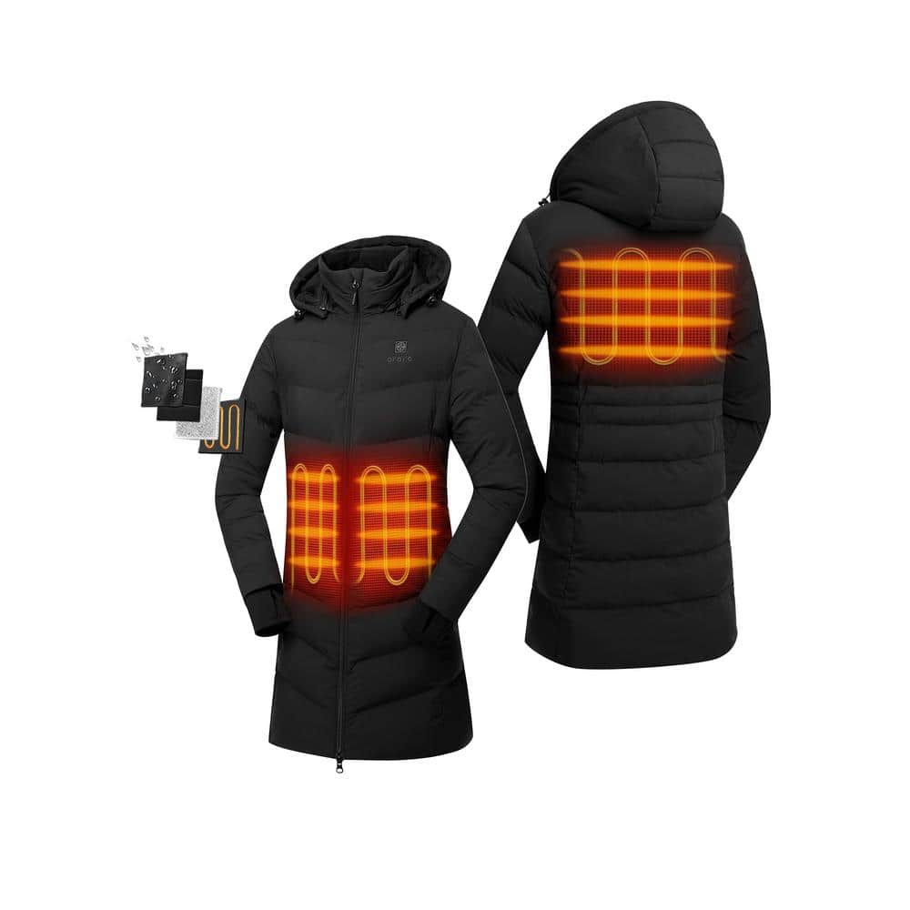 ORORO Women's Medium Black 7.38-Volt Lithium-Ion Heated Puffer Parka ...