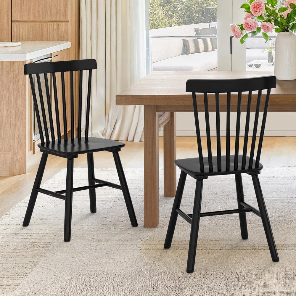 LUE BONA 18 in. Black Classic Windsor Dining Chair, Solid Wood High ...
