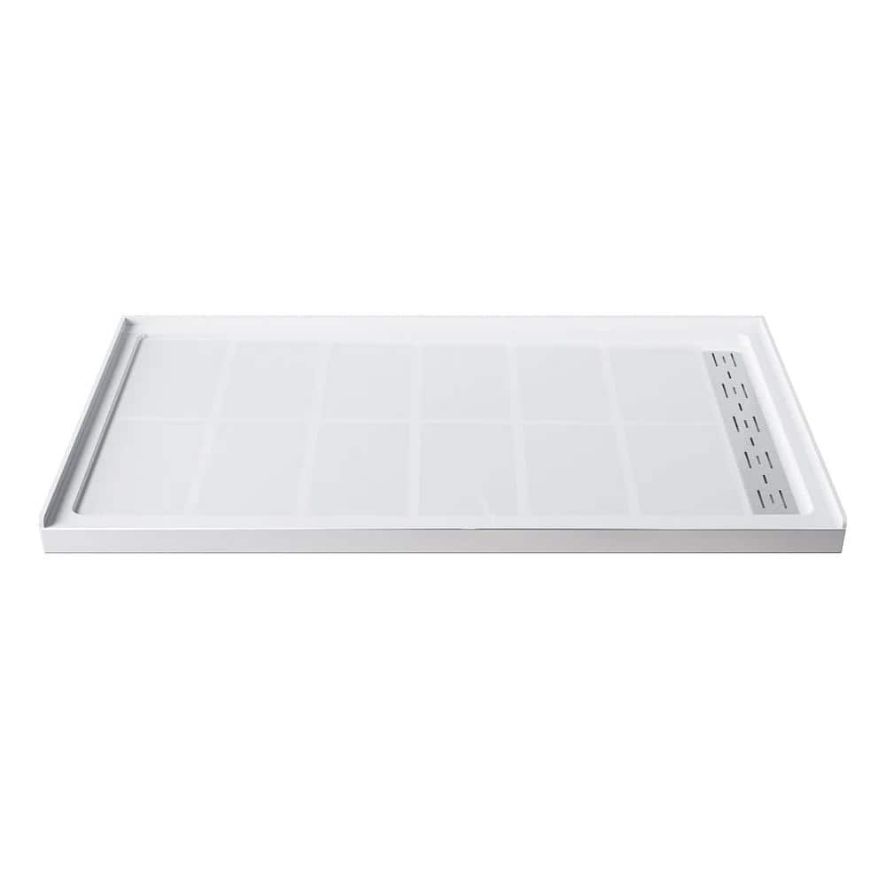 LTMATE 48 in. L x 32 in. W Alcove Shower Pan Base with Right Shower ...