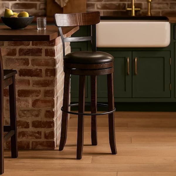 Benjara Flint Swivel Brown, Black and Gray Wood Frame Barstool Chair ...