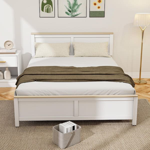 HOMCOM White Particleboard and MDF Frame Queen Platform Bed with Under ...