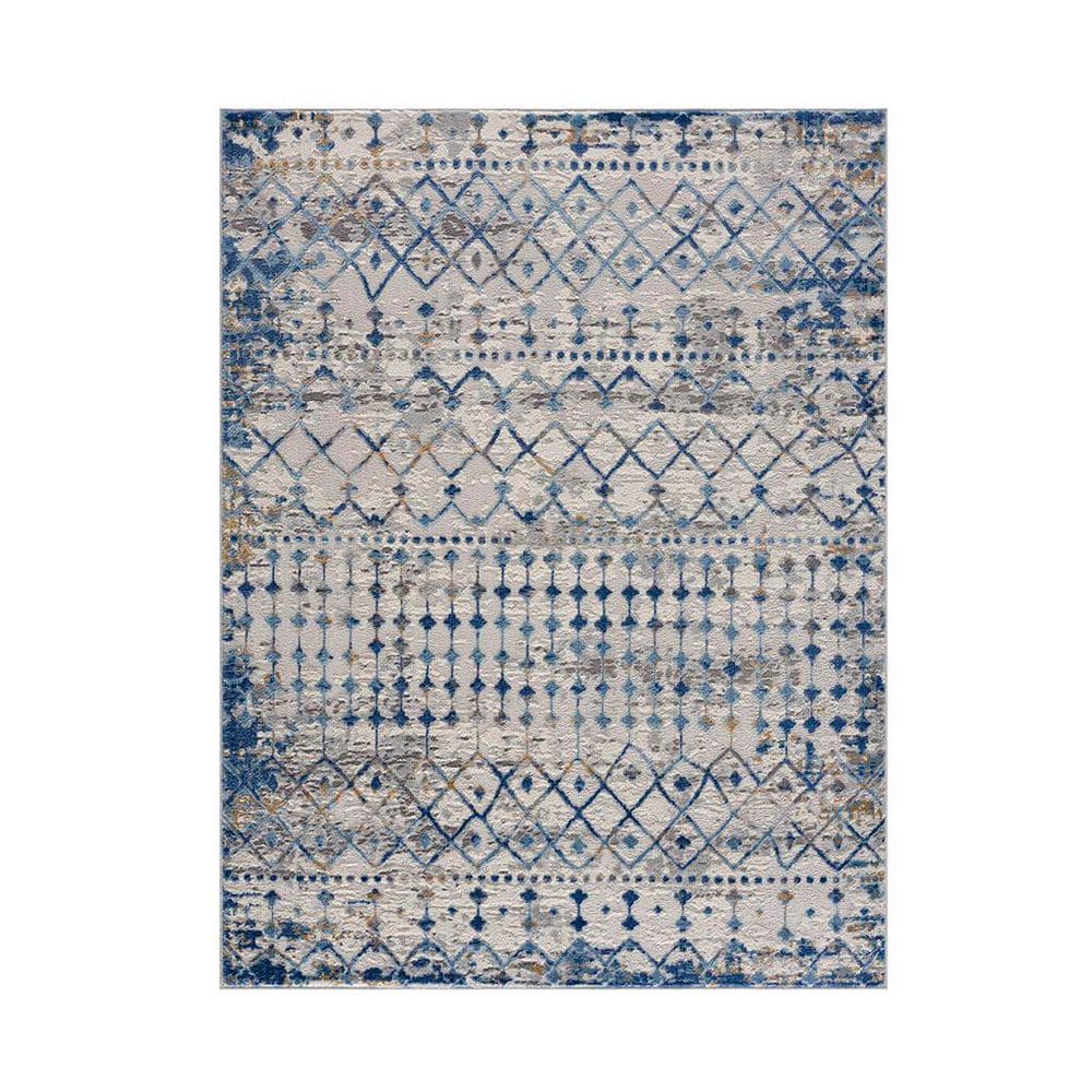 6 ft. x 9 ft. Blue plus Cream Moroccan Global Woven Area Rug DJYC ...