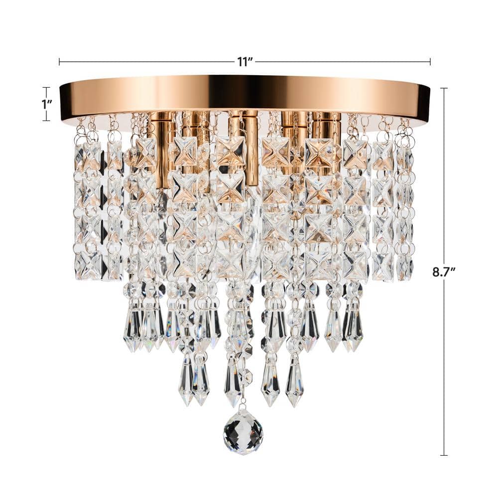 Merra 11 in. 5-Light Gold Flush Mount Chandelier with K9 Crystals HCF ...