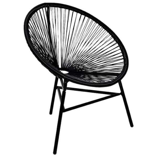 Benjara Black Poly Rattan Powder Coated Steel Round Shape Papasan Lawn ...