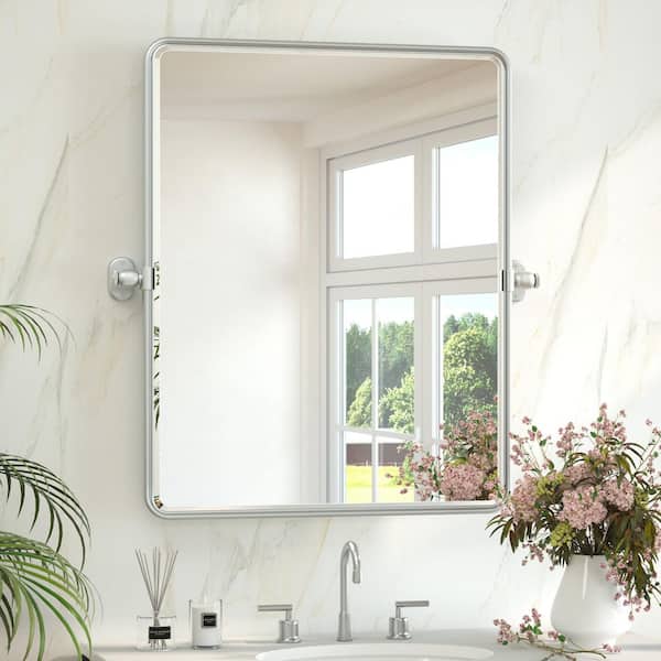 KeonJinn 24 in. W x 30 in. H Brushed Nickel Mirrors Framed Tilt Mirrors ...