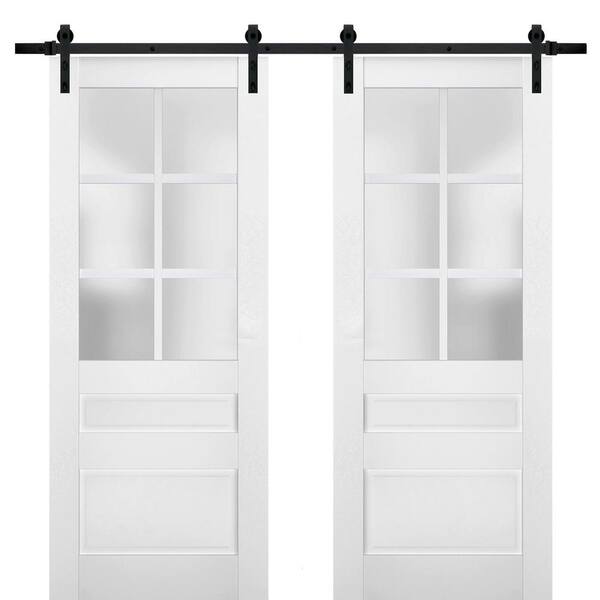 Sartodoors 18 in. x 80 in. 2 Panel Frosted Glass White Solid Wood ...