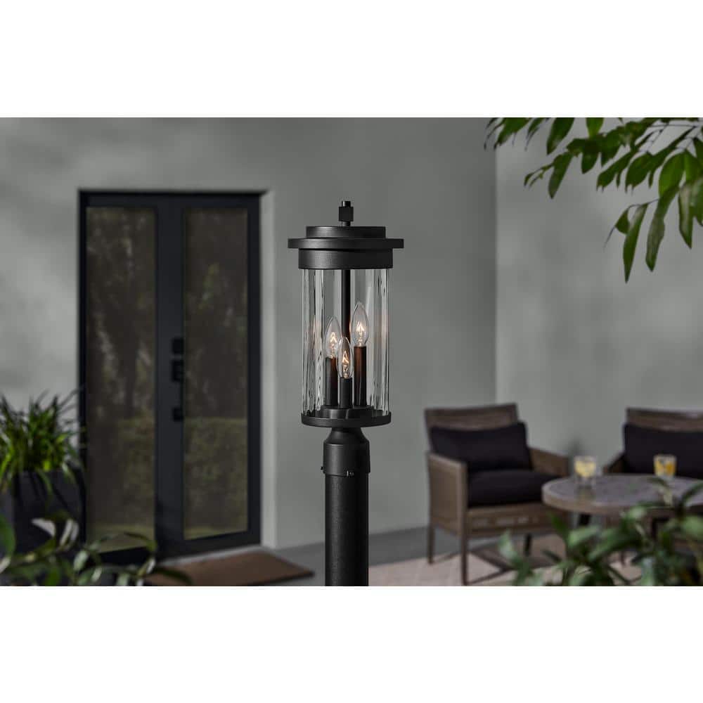 Hampton Bay Northwood 3-Light Black Outdoor Lamp Post Light Fixture ...
