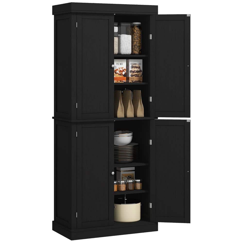 HOMCOM Kitchen Pantry 72.5 in. with 3 Adjustable Shelves and 4-Doors ...