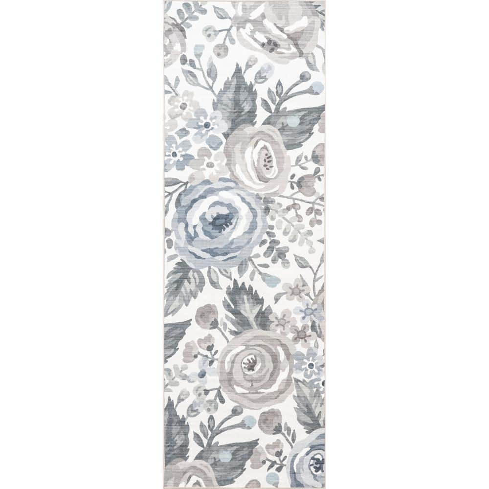 nuLOOM Tiffani Floral Machine Washable Spill-Proof Ivory 2 ft. 6 in. x ...