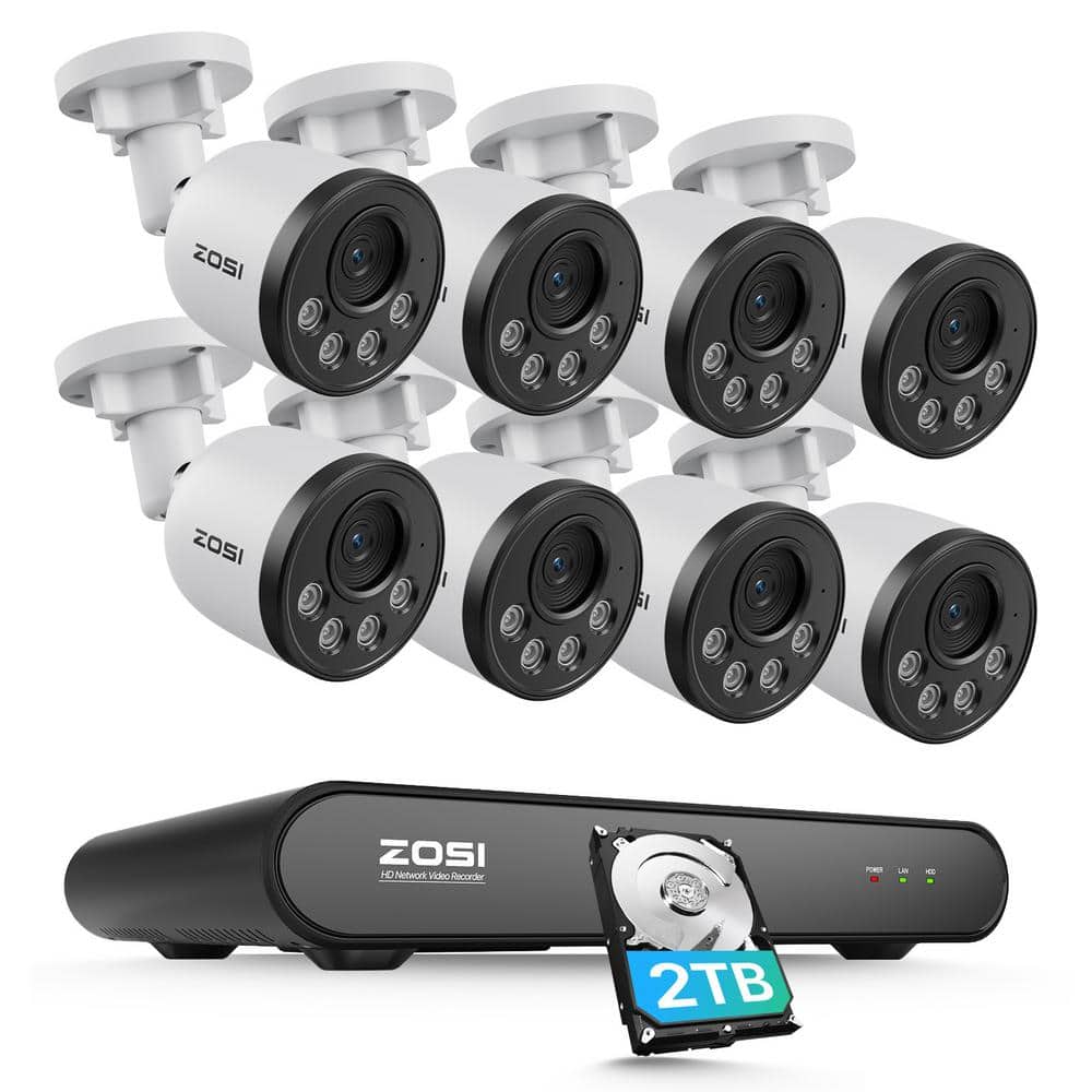 ZOSI 5MP 8-Channel 2TB POE NVR Home Security Camera System with 8-Wired ...