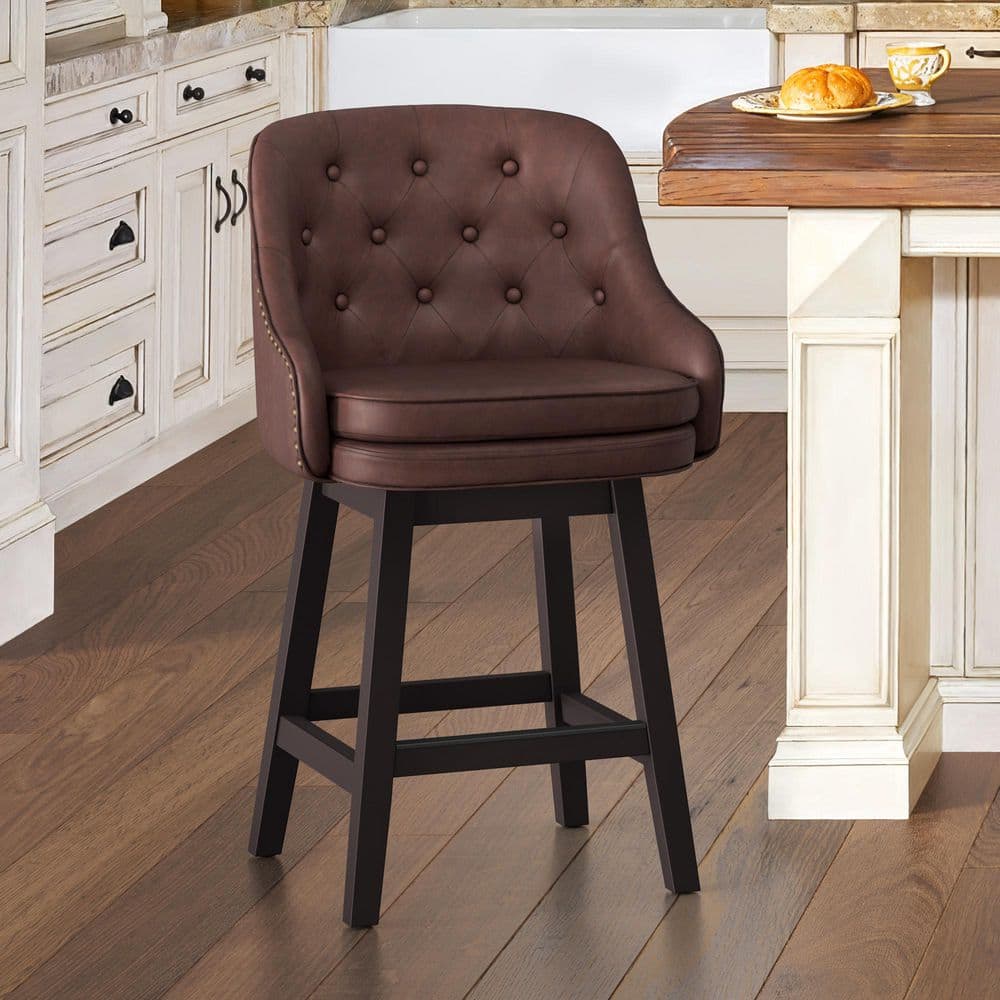 OrangeOne Geman 39 in. H Red Brown High Back Faux Leather Solid Wood ...