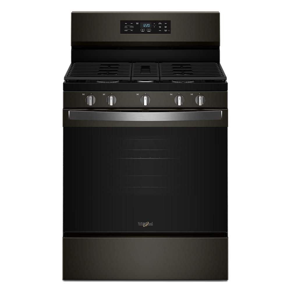 Whirlpool 30 in. 5 Burners Freestanding Gas Range in Black Stainless ...