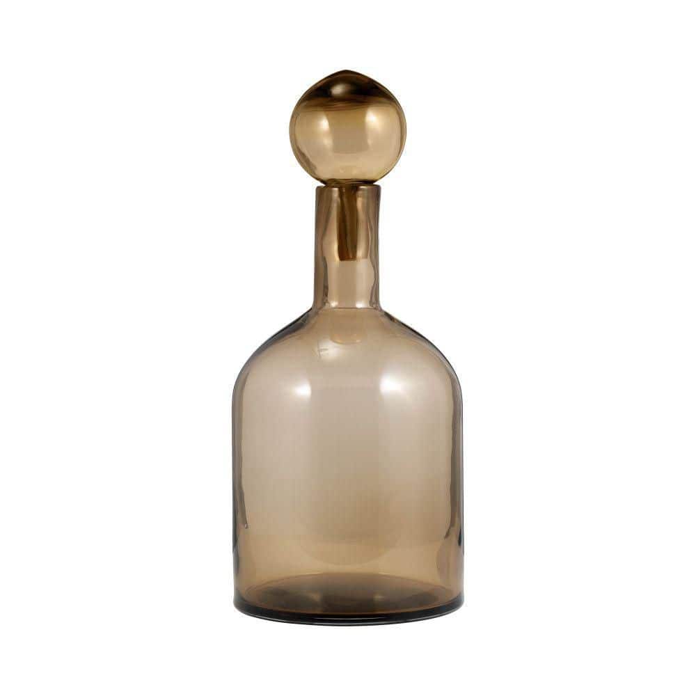 Liv & Skye 17 in. Tan Glass with Stopper Taupe Decorative Vase 18002-01 ...