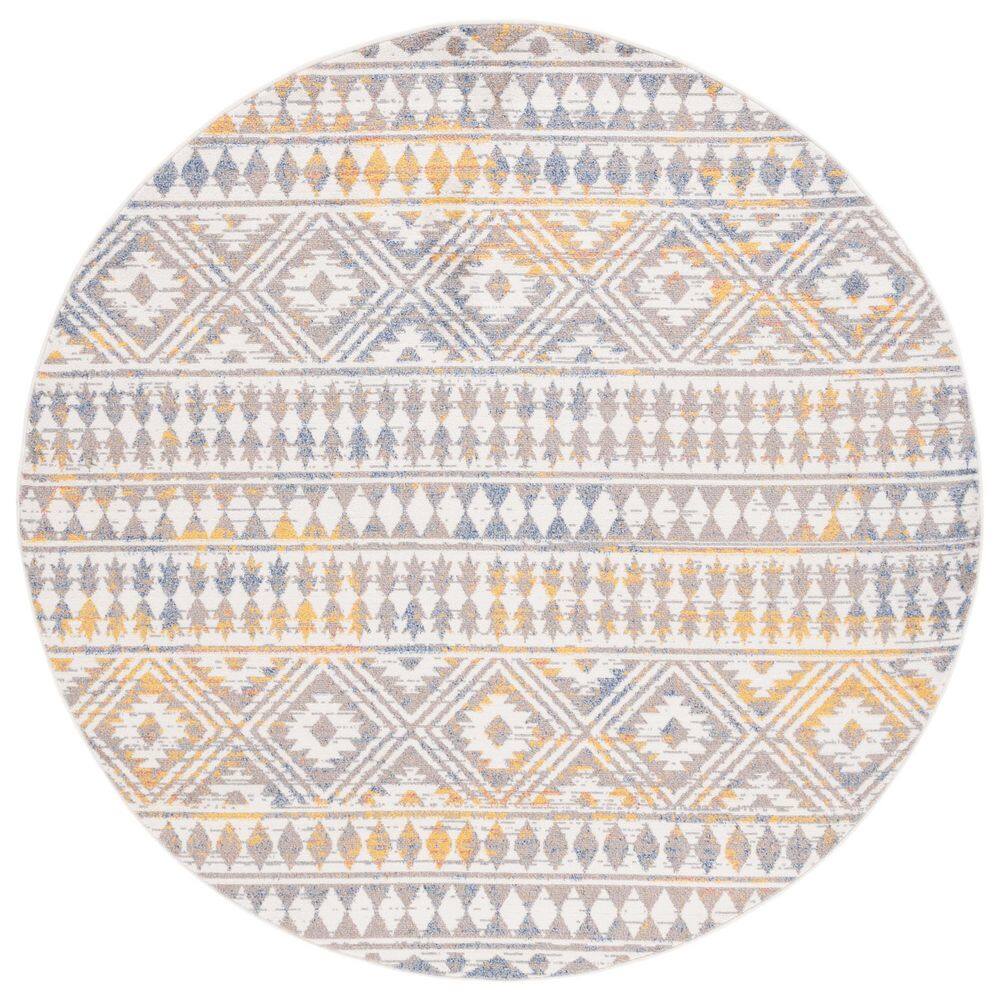 SAFAVIEH Astoria 7 ft. x 7 ft. Gray/Ivory Stamped Geometric Round Area ...