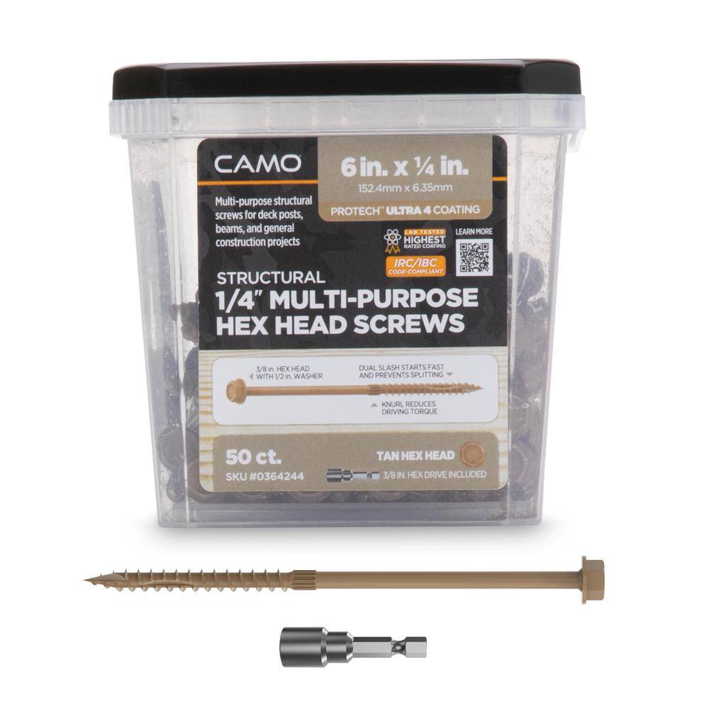 CAMO 1/4 in. x 6 in. Hex Head Multi-Purpose Hex Drive Structural Wood ...