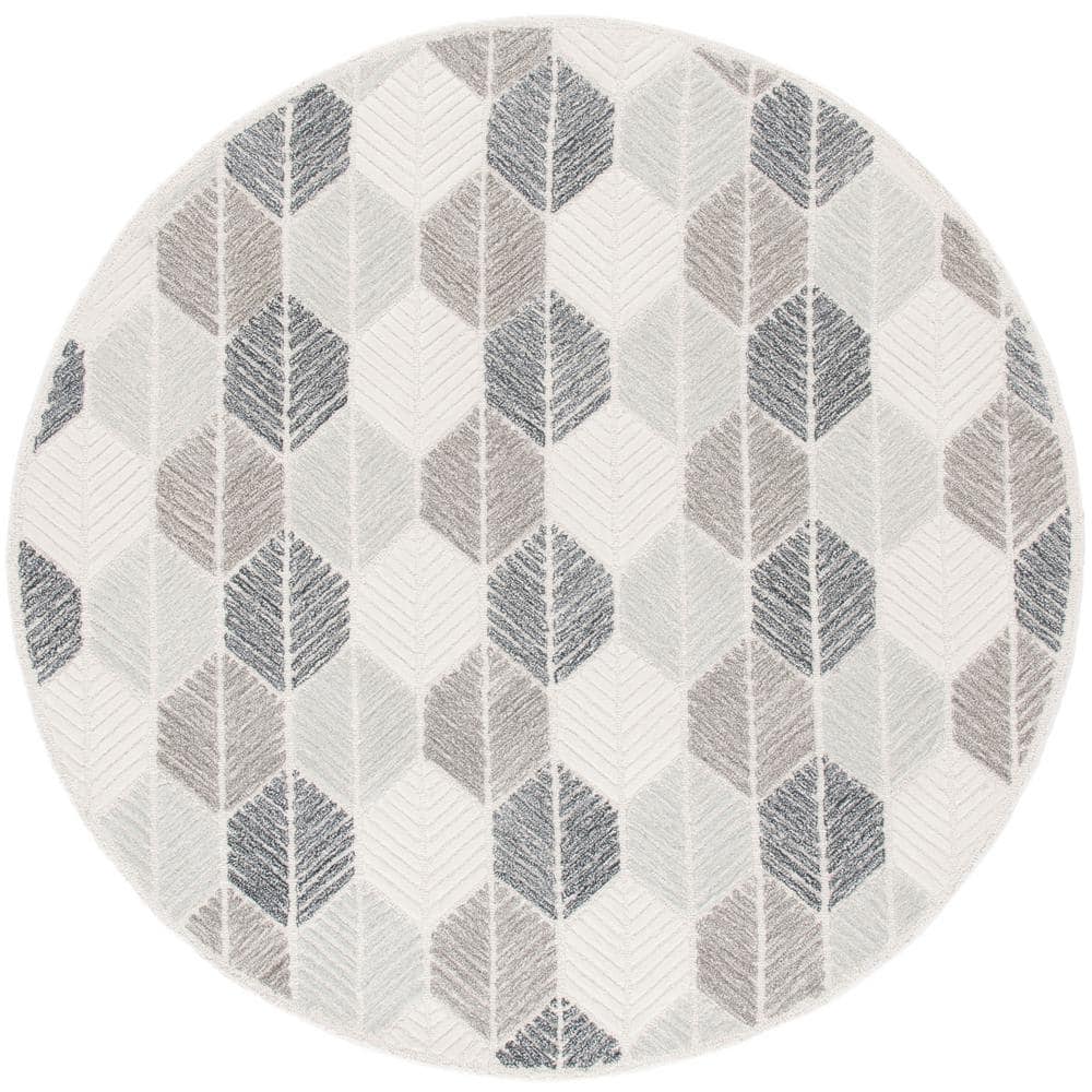 SAFAVIEH Ebony Gray/Ivory 6 ft. x 6 ft. Geometric Round Area Rug ...