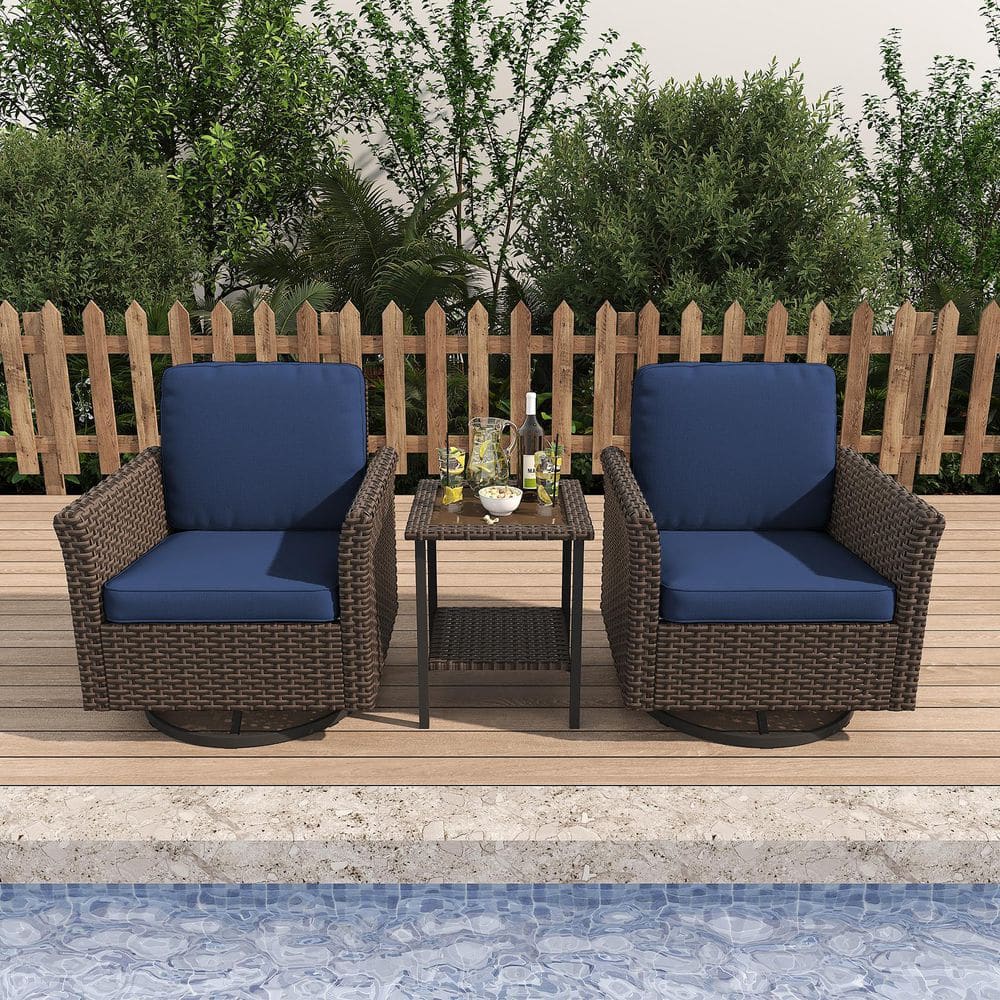 LATTOY 3-Piece Wicker Outdoor Pation Conversation Sofa Set Chaise ...