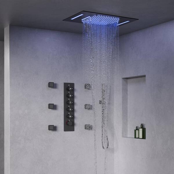 GRANDJOY AuroraMist LED Bluetooth Shower 5-Spray Ceiling Mount 23 in ...