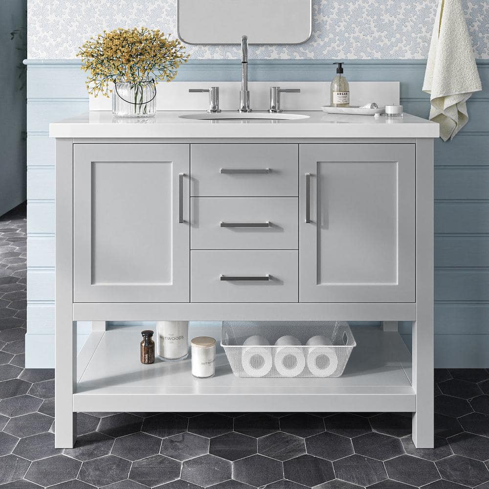 ARIEL Bayhill 43 in. W x 22 in. D x 36 in. H Bath Vanity in Grey with ...