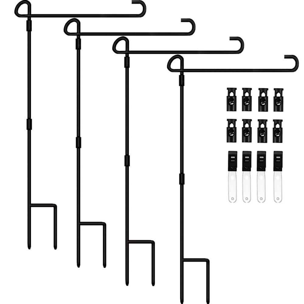 Angel Sar 2.6 ft. Black Metal Garden Flagpole with Anti-Wind Clip for ...