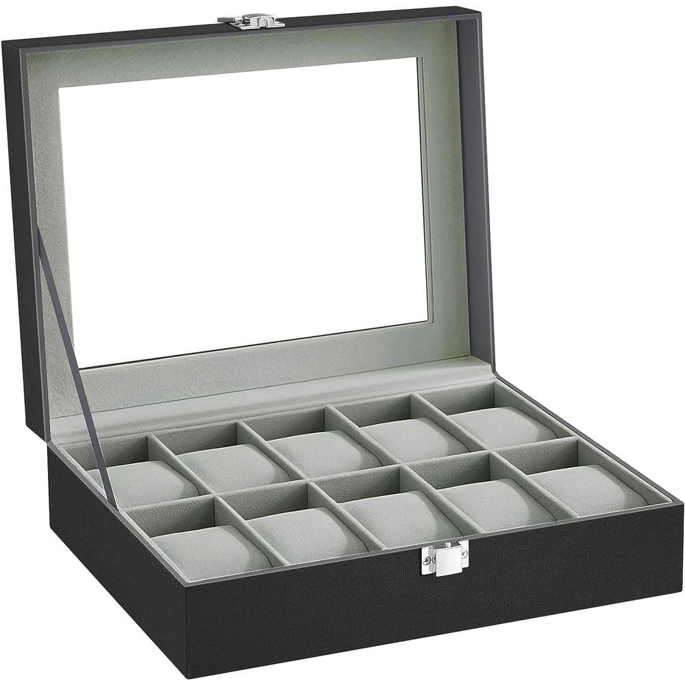 SONGMICS Watch Box with 10 Slots, Grey JWB010BK - The Home Depot