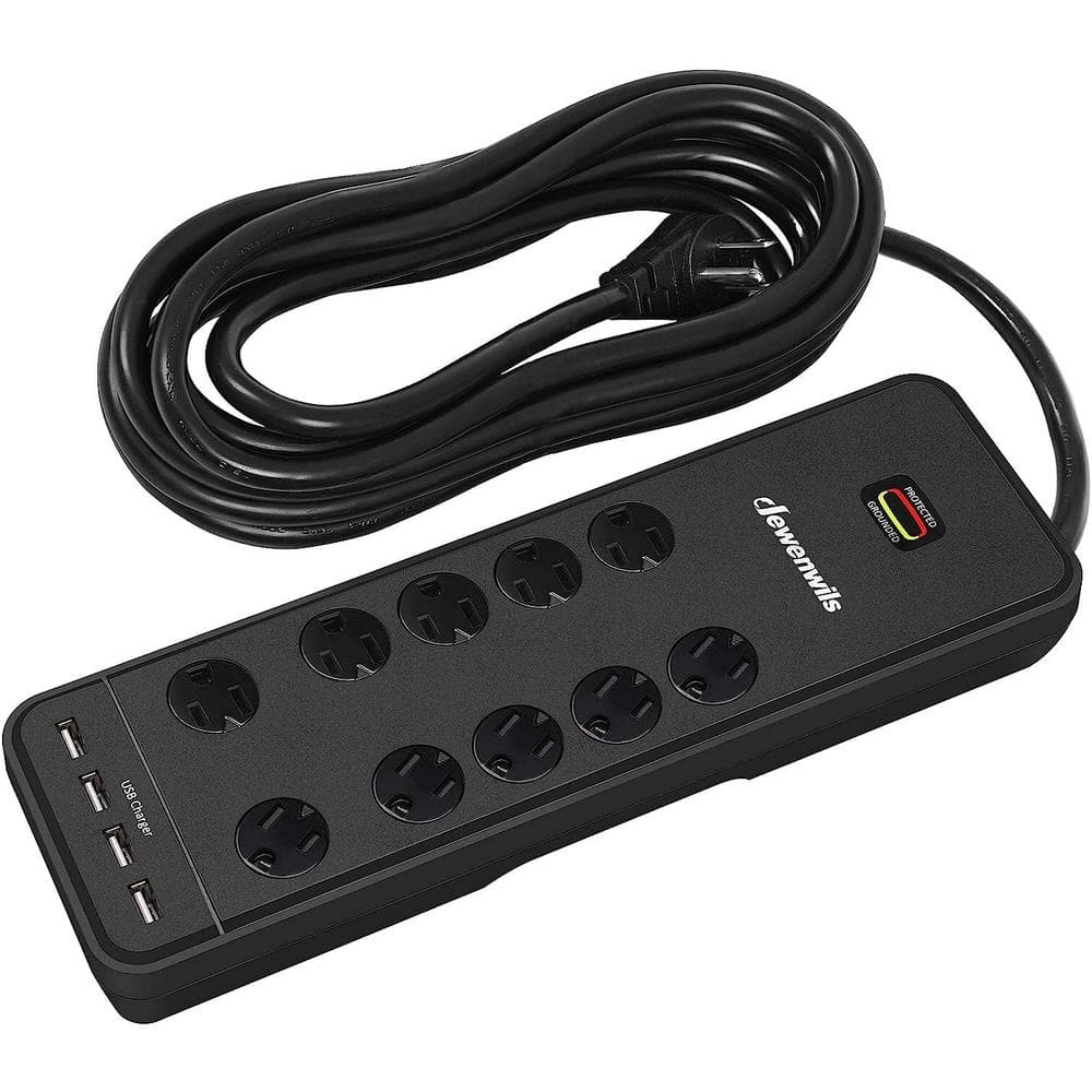 DEWENWILS 15 ft. 10-Outlet Surge Protector Power Strip with 4-USB Ports ...