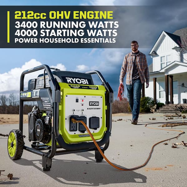 RYOBI 4000-Watt Recoil Start Gasoline Powered Inverter Generator with ...