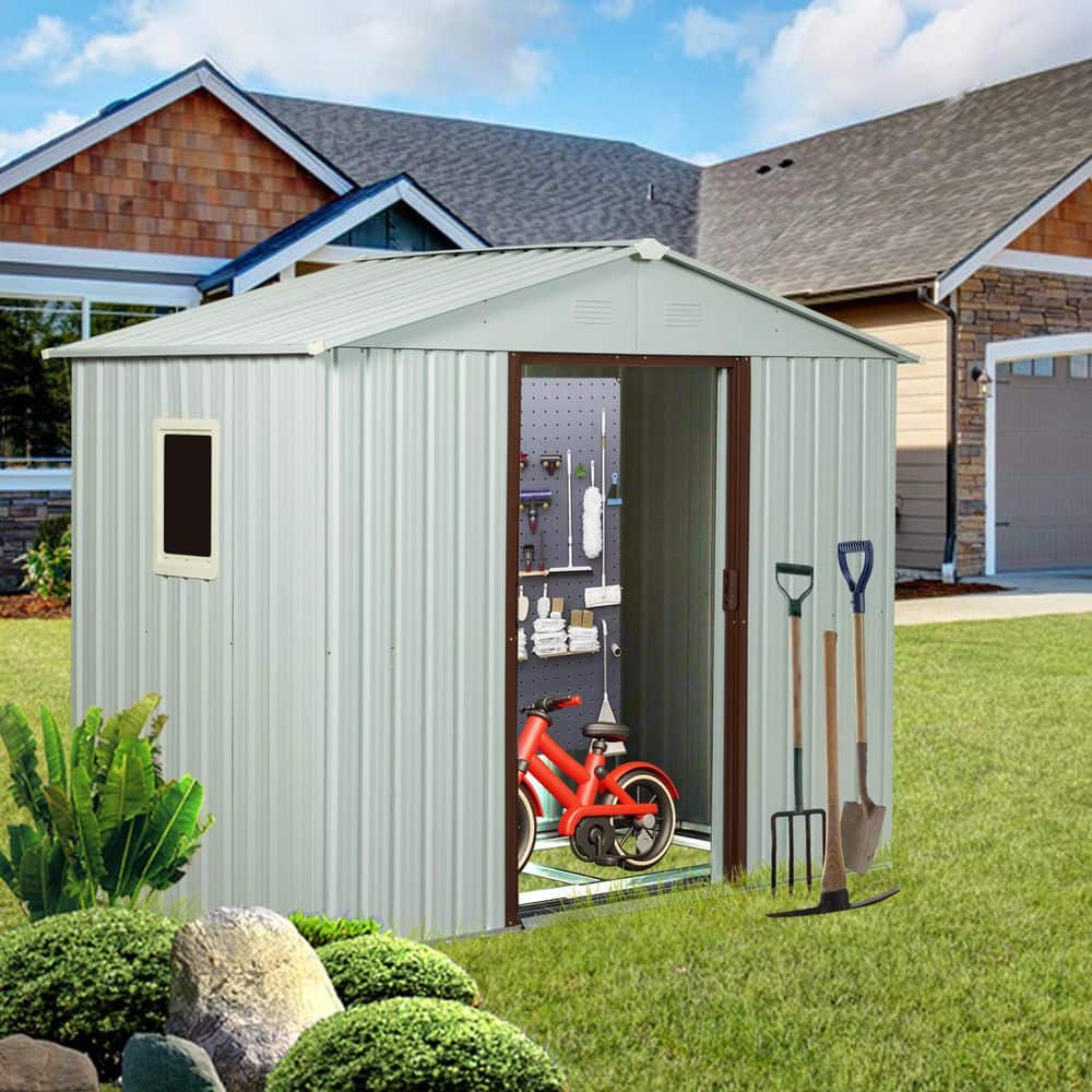 8 ft. x 4 ft. Outdoor Metal Storage Shed With Double Door window and ...
