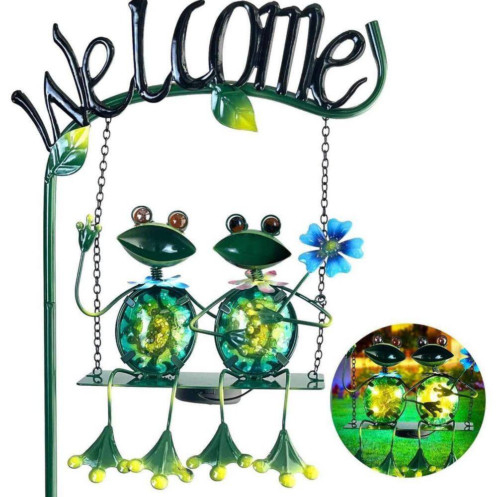 Angel Sar 48 in. Solar Frog Swing Welcome Sign Stake Light, Outdoor ...