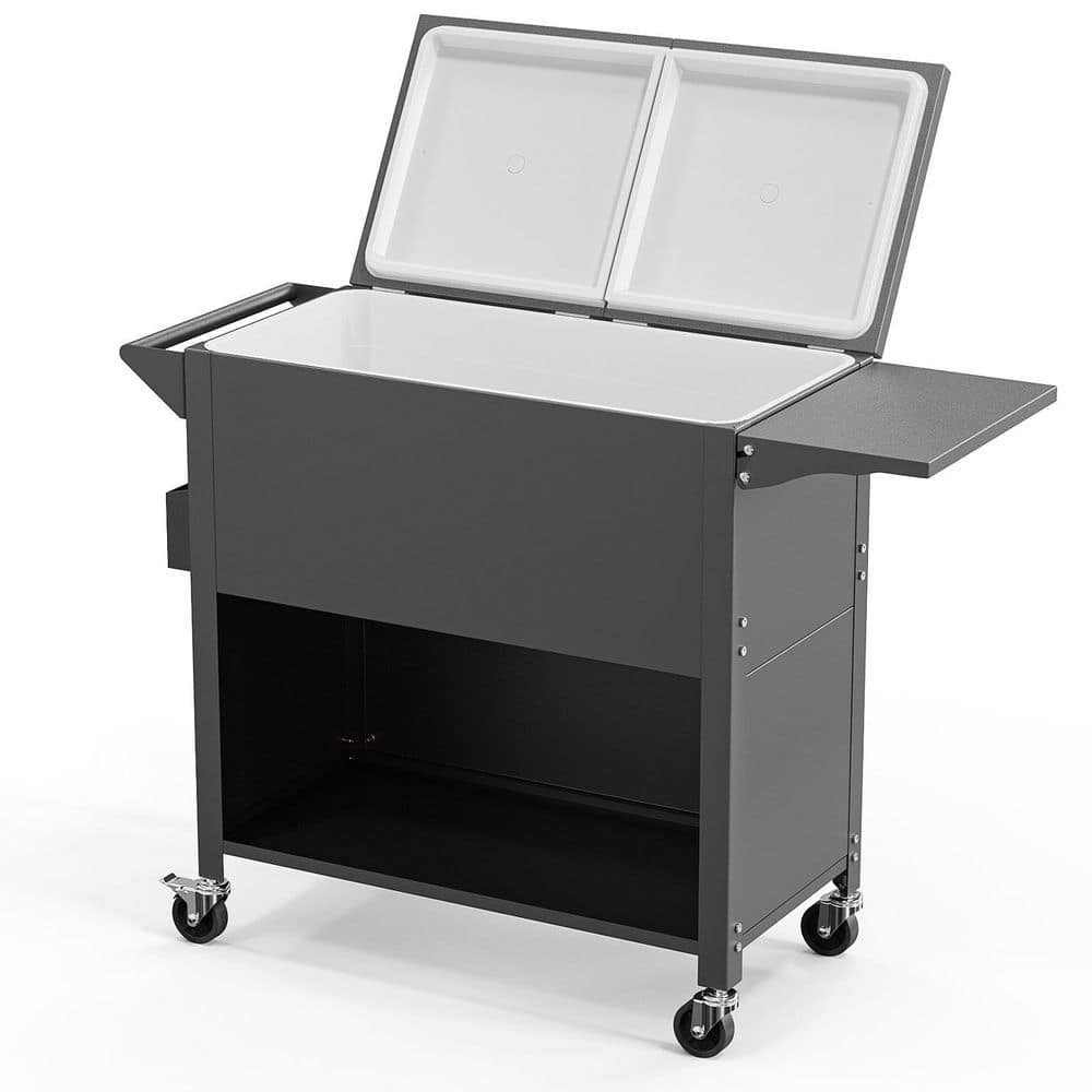 Karl home 80 qt. Matte Grey Patio Rolling Cooler with Side Table Boards ...