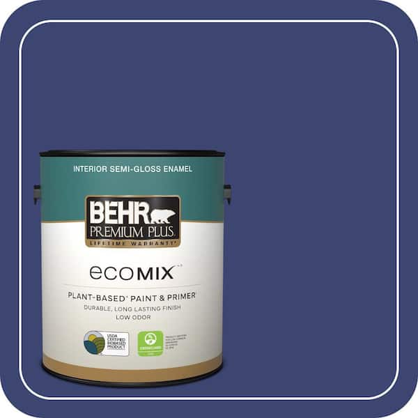 BEHR PREMIUM PLUS 1 gal. #T18-18 Constellation Blue Semi-Gloss Enamel EcoMix Plant-Based ...