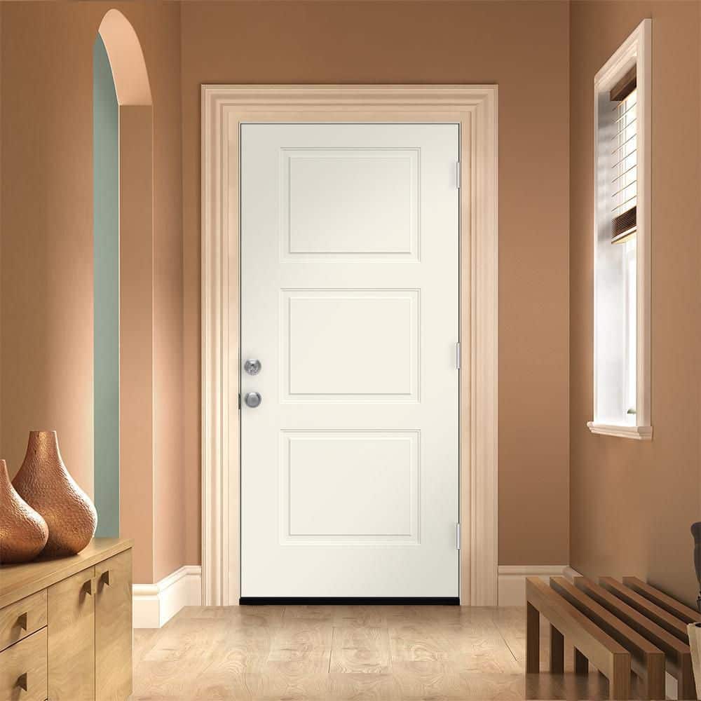 36 in. x 80 in. 3 Panel Equal Left-Hand/Inswing Primed Steel Prehung ...