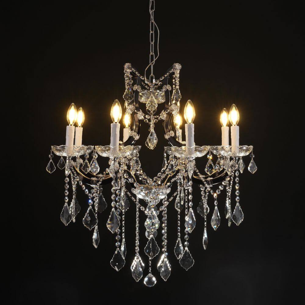 Gleam Flare Candle Chandelier 29 in. 8-Lights Black Luxury Crystal ...